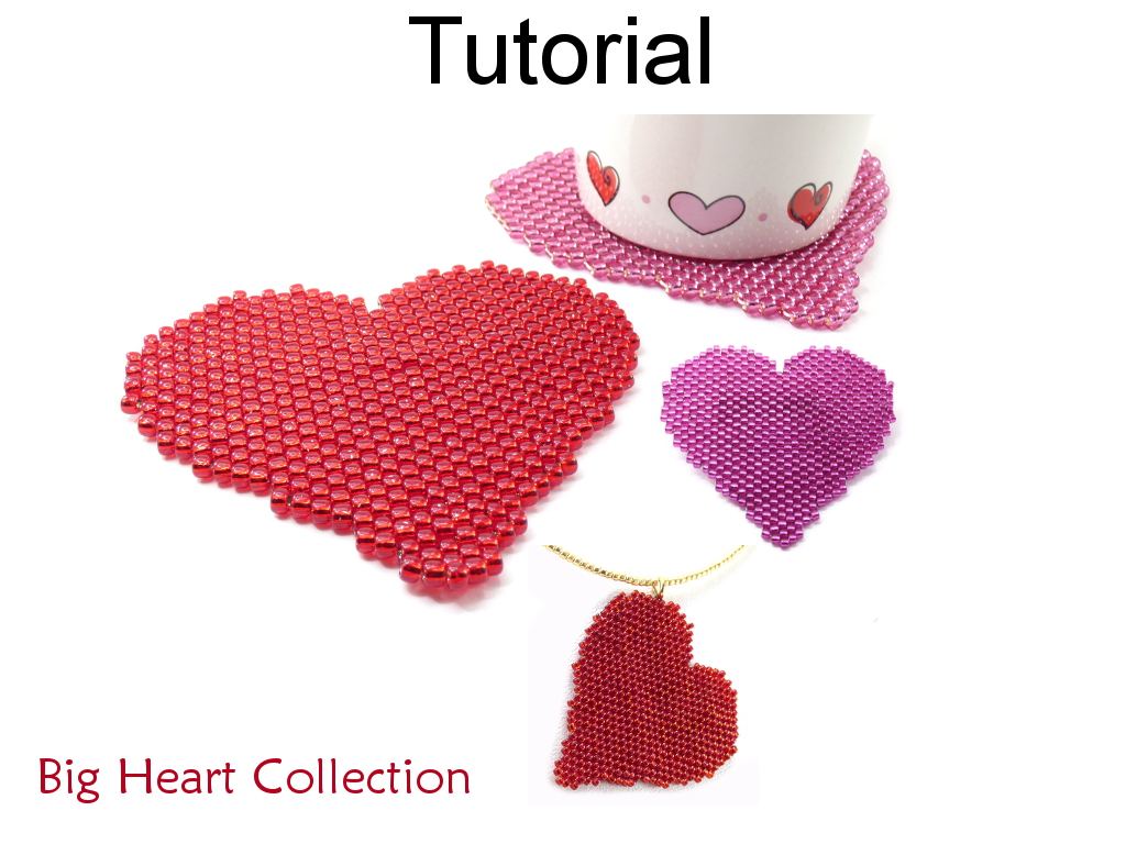 Beading Tutorial Pattern - Valentines Heart Necklace, Brooch, Coasters ...