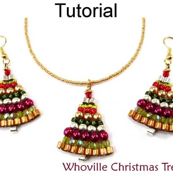 Beading Tutorial Pattern Christmas Holiday Earrings Necklace - Brick ...