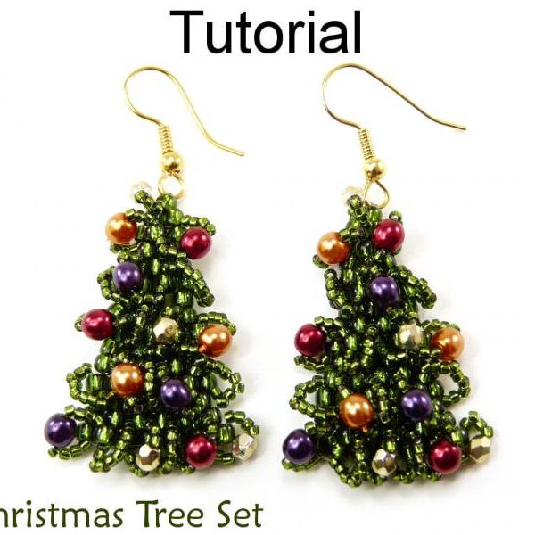 Beading Tutorial Pattern Earrings Necklace - Christmas Tree Holiday ...